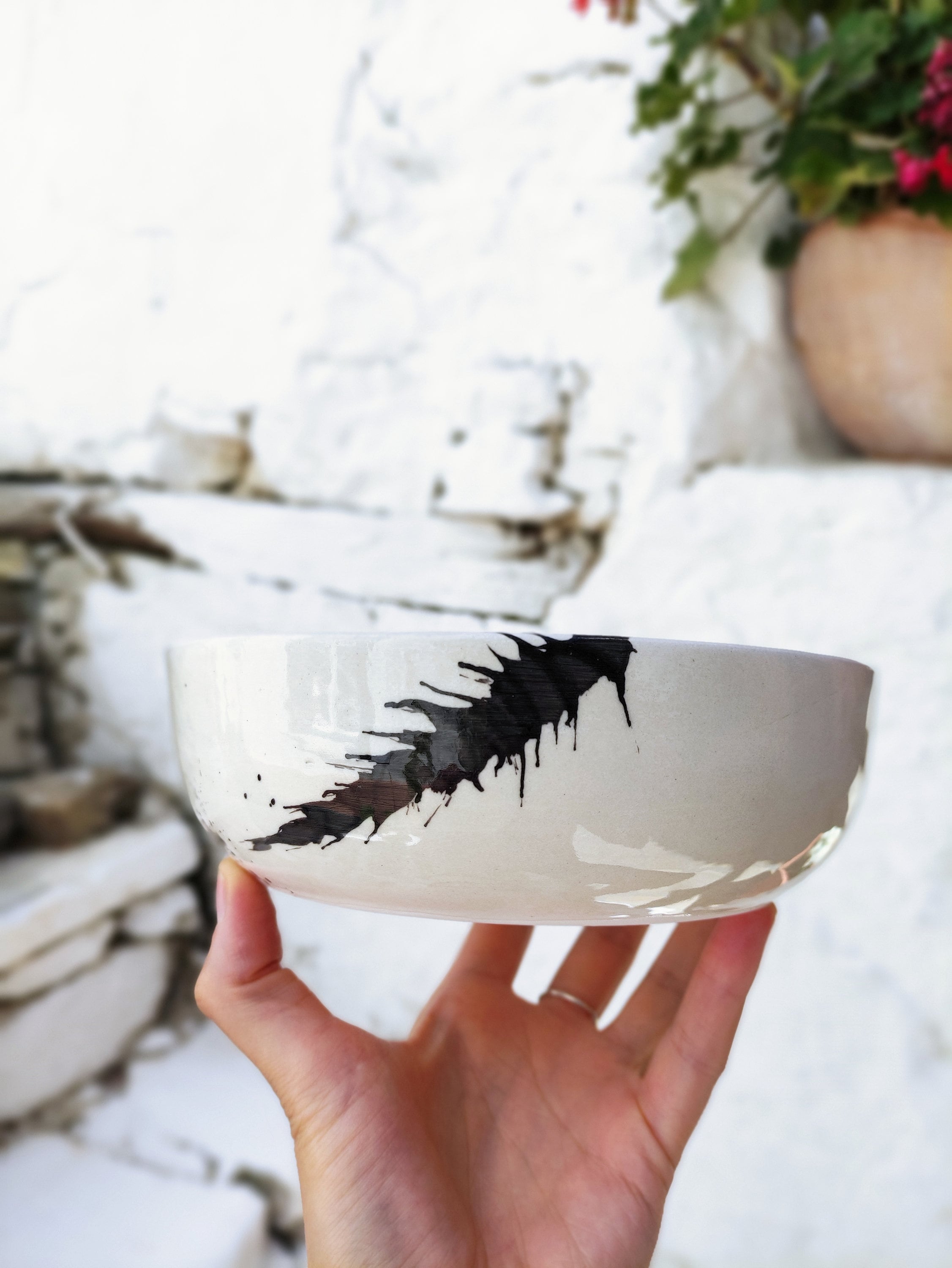Ceramic Pasta Bowl Handmade and Handpainted With Modern Decor - Etsy