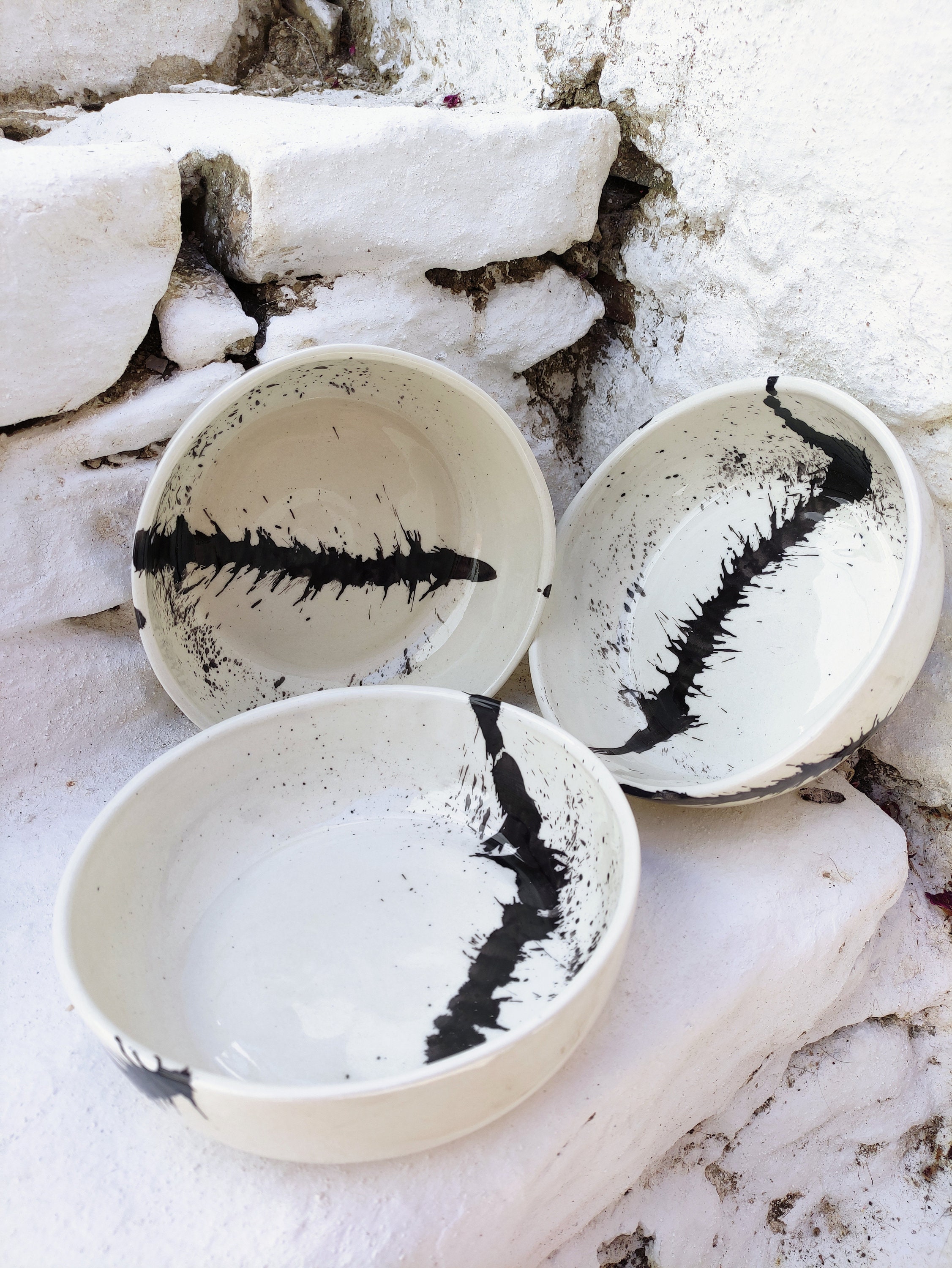 Ceramic Pasta Bowl Handmade and Handpainted With Modern Decor - Etsy