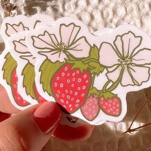 Strawberry Blossoms Vinyl Laminated Sticker| Cottage Core Stickers ...