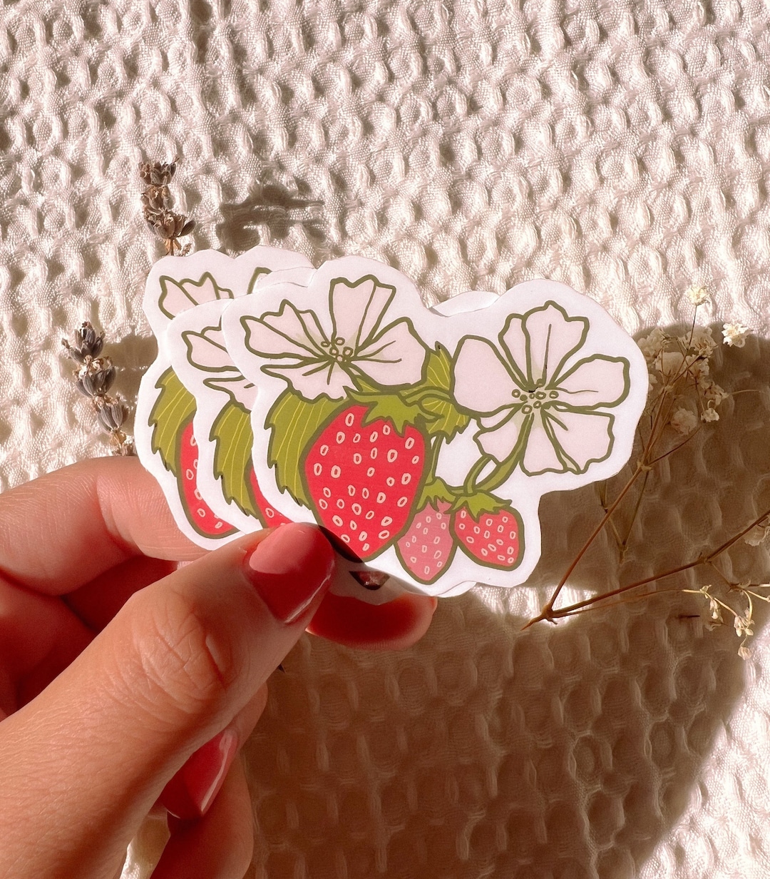Strawberry Blossoms Vinyl Laminated Sticker| Cottage Core Stickers ...