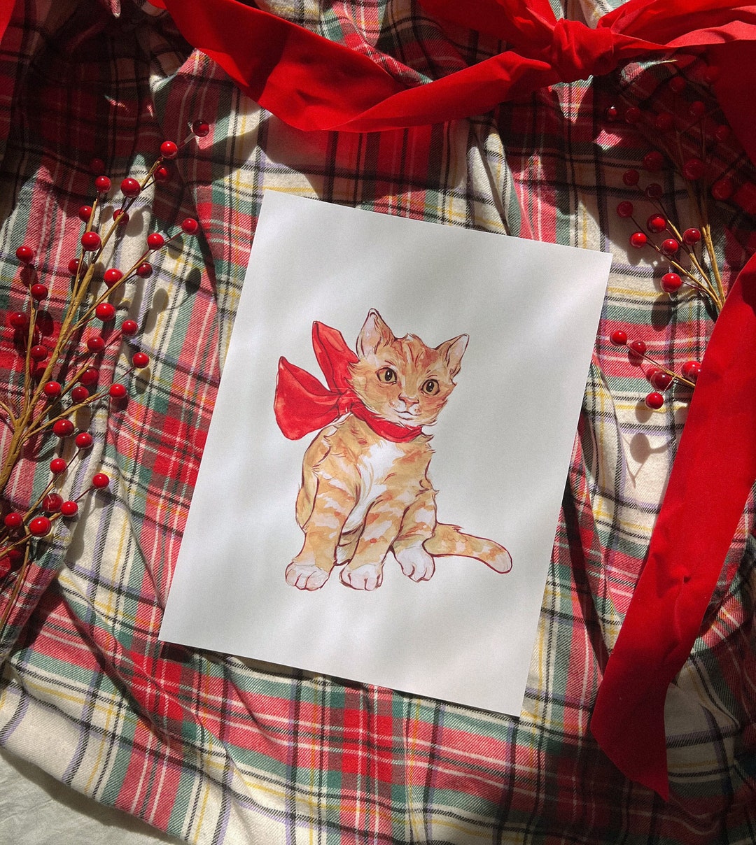 The Kitten With the Big Red Bow: Watercolor 8.5x11 Print Cat Art, Pet ...