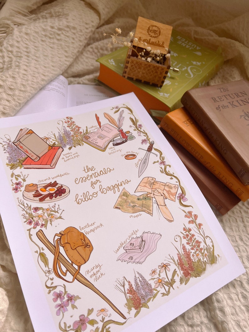 Bilbo Baggins Print: Floral Hobbit Art, Cottagecore Illustration (8.5 ...