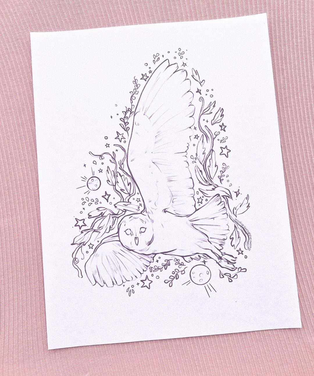 Floral Owl Coloring Page: Cottagecore Flight Design (JPG & PNG Digital ...