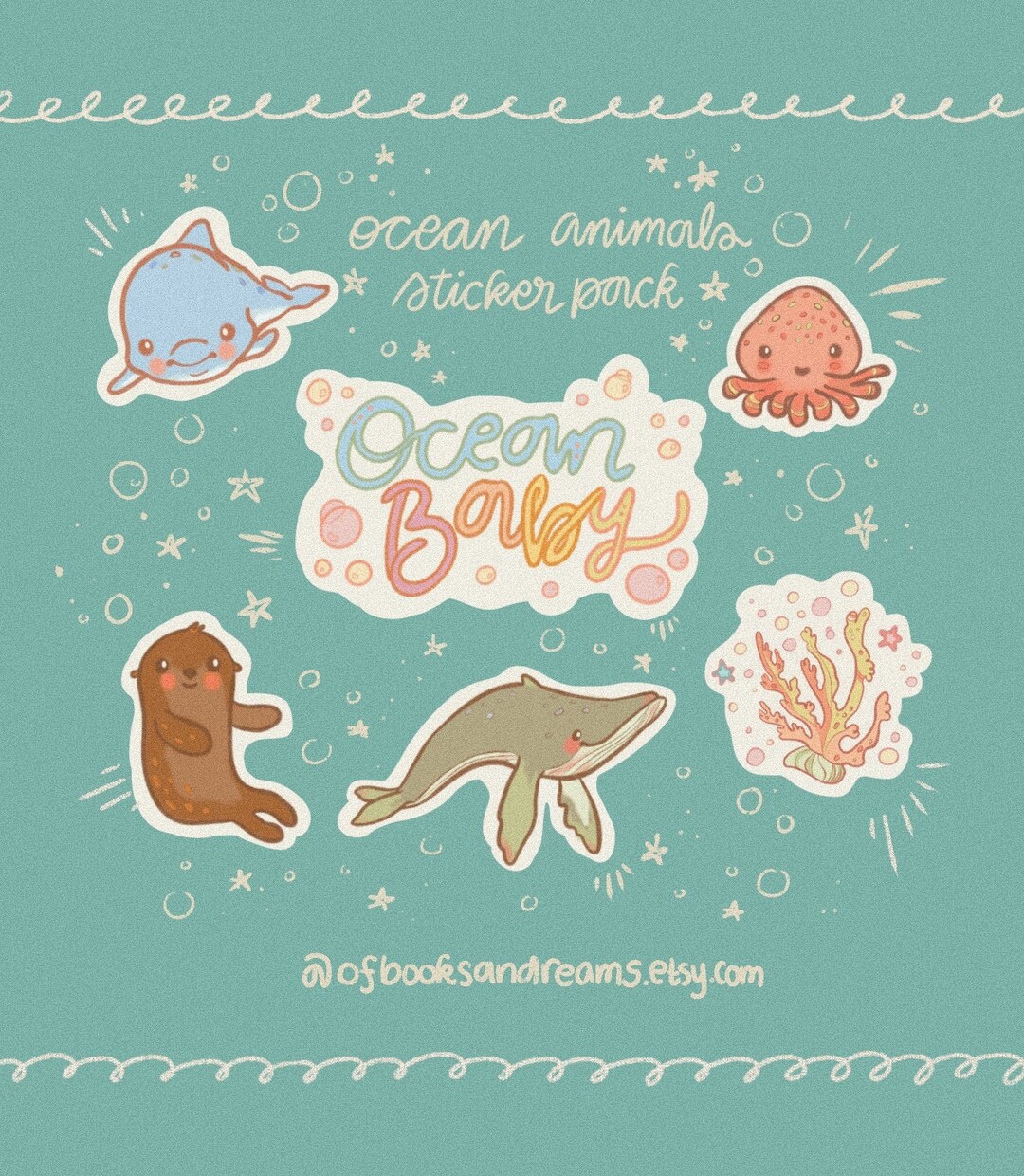 Ocean Animals Sticker Pack: 6 Vinyl Laminated Stickers, Reusable ...