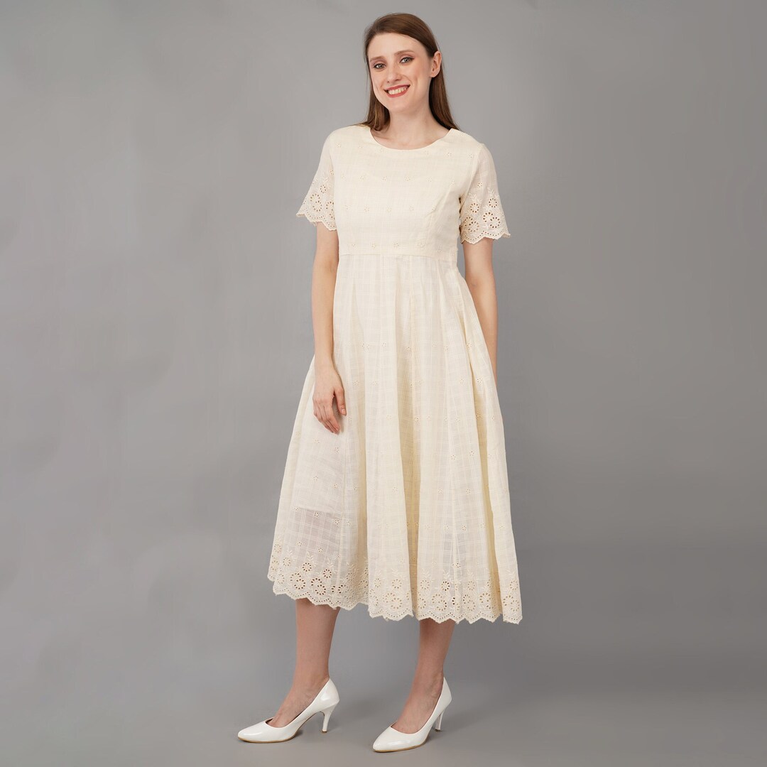 Cotton Summer Dress; Eyelet Simple Dress; Natural Off-white Elegant ...