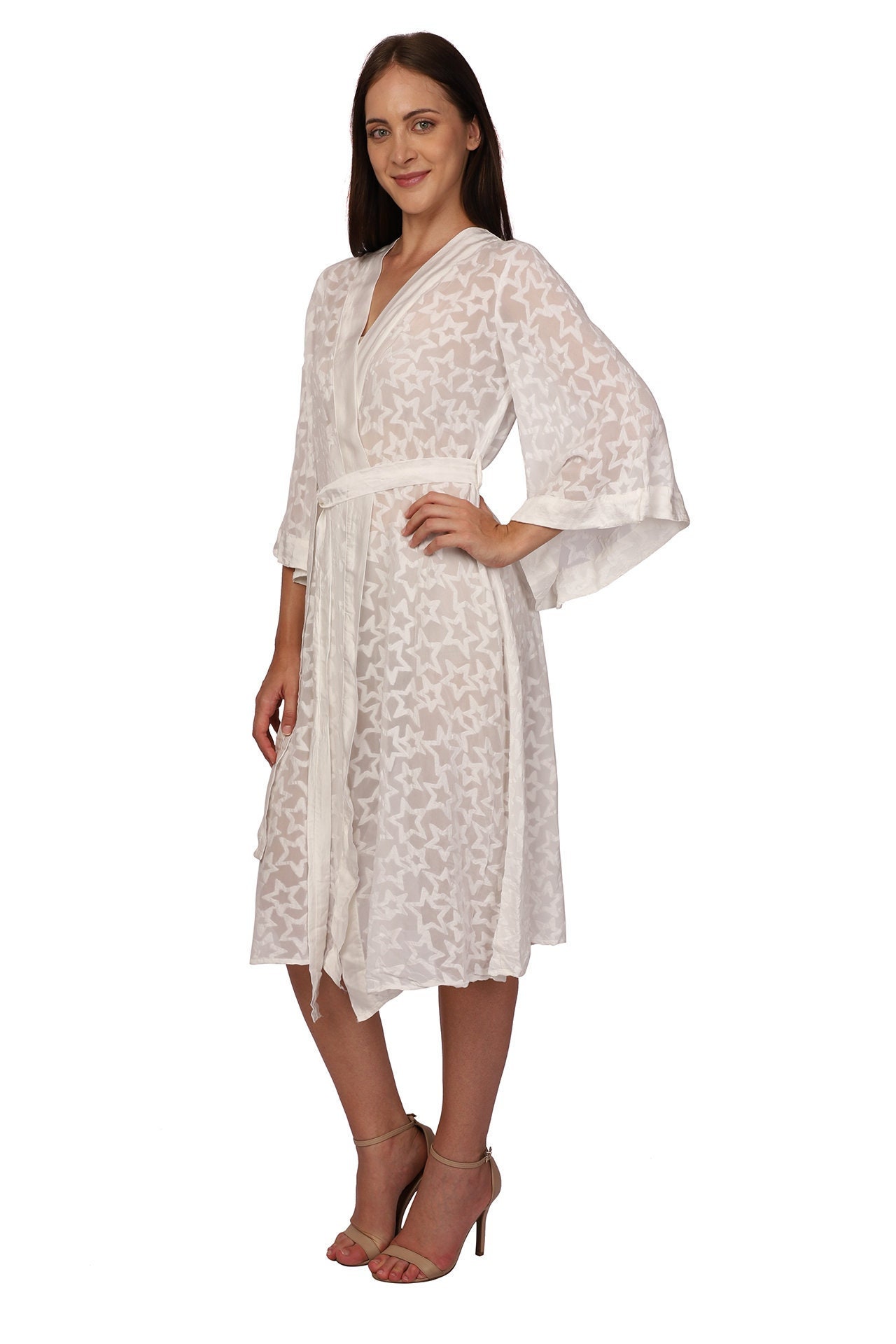 White Robe in Sheer Viscose With Devore Star Print Sexy White | Etsy