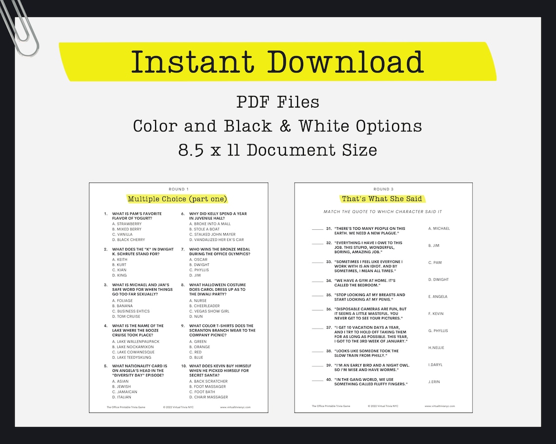 THE OFFICE TRIVIA Printable Game | 4 Rounds & 40 Questions | Instant ...