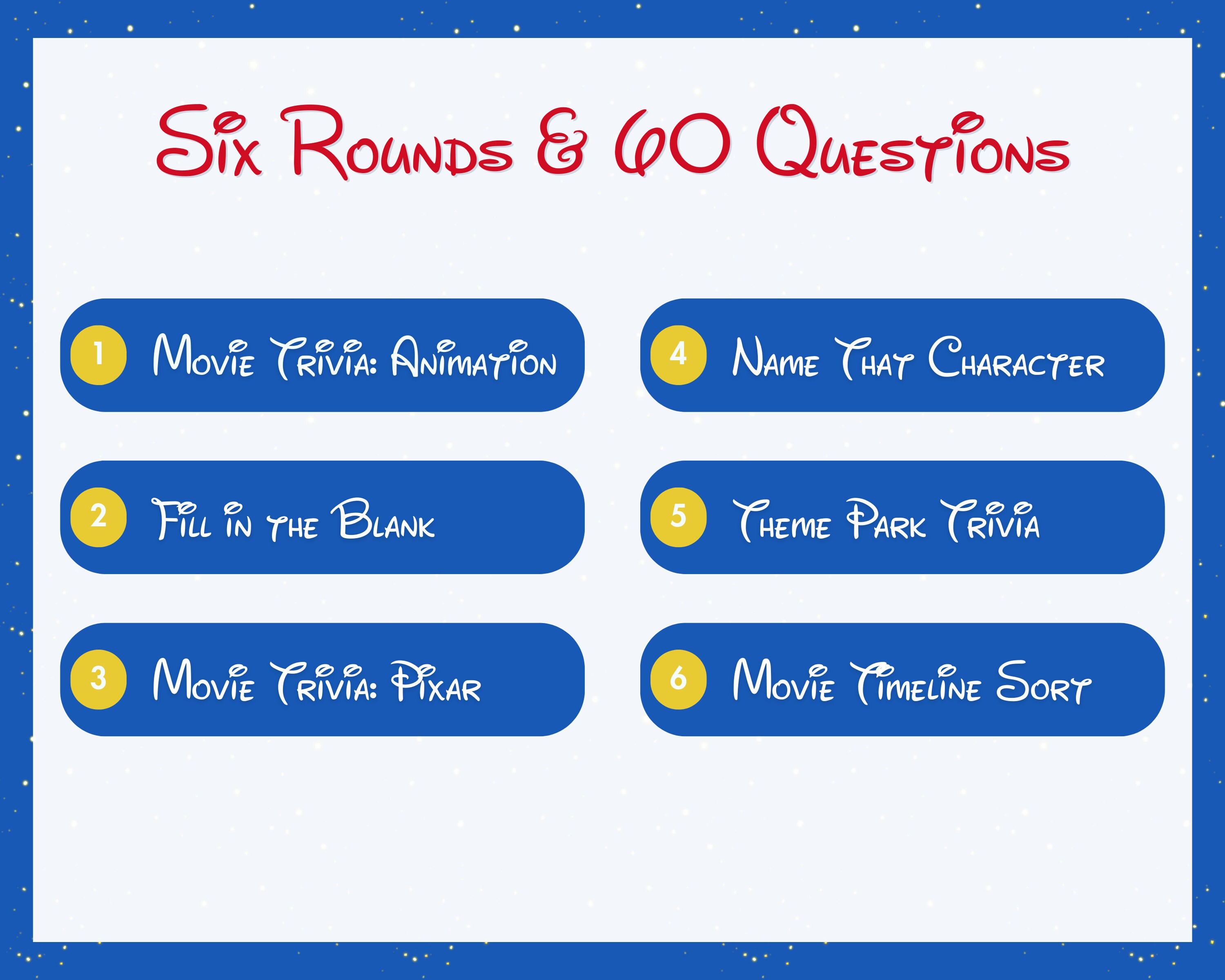 FAMILY GAME NIGHT Printable Trivia | 6 Rounds & 60 Questions | Dis'ney ...