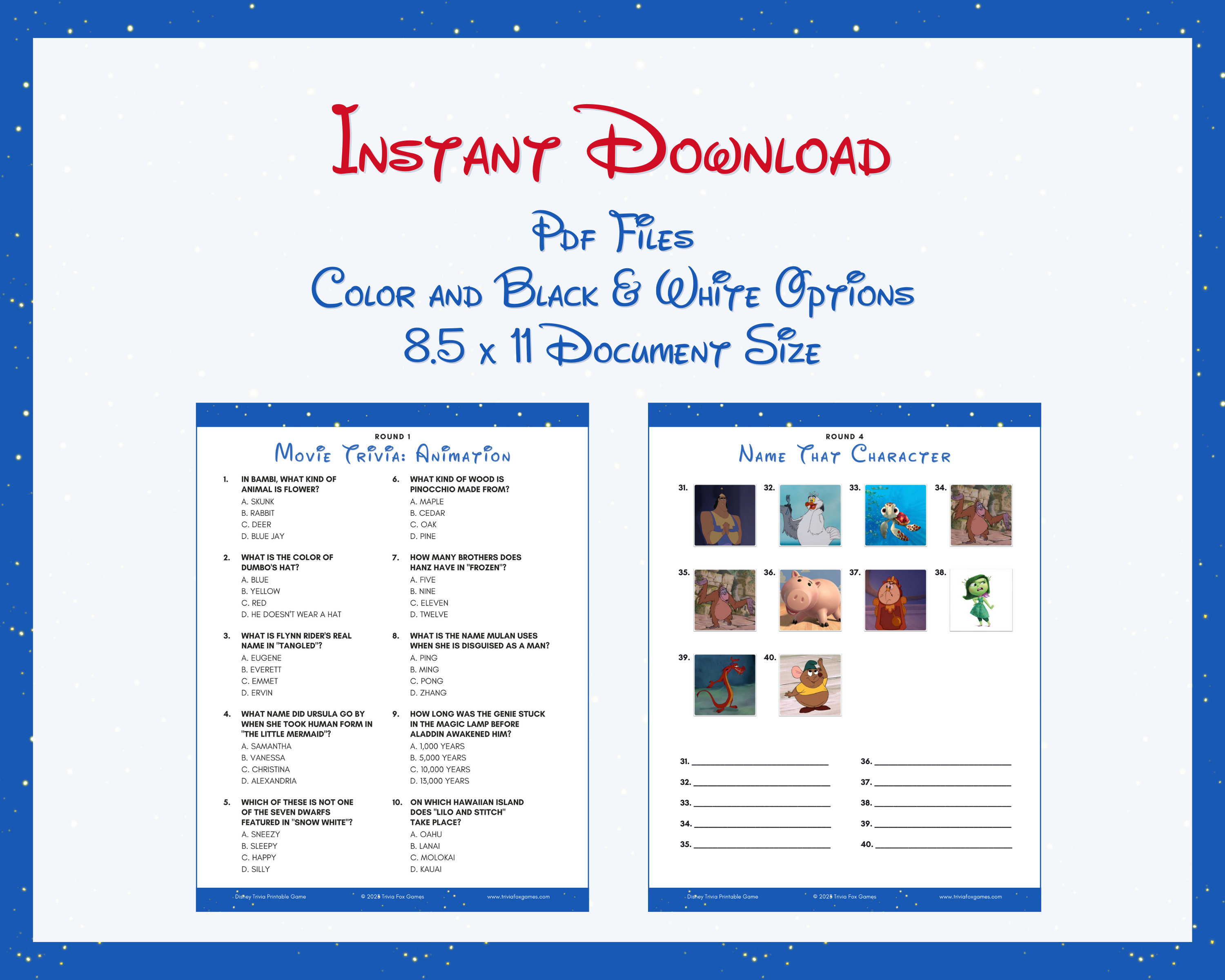 FAMILY GAME NIGHT Printable Trivia | 6 Rounds & 60 Questions | Dis'ney ...