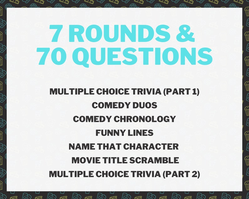 Comedy Movie Trivia Game: 70 Questions, 7 Rounds (PDF) - Etsy