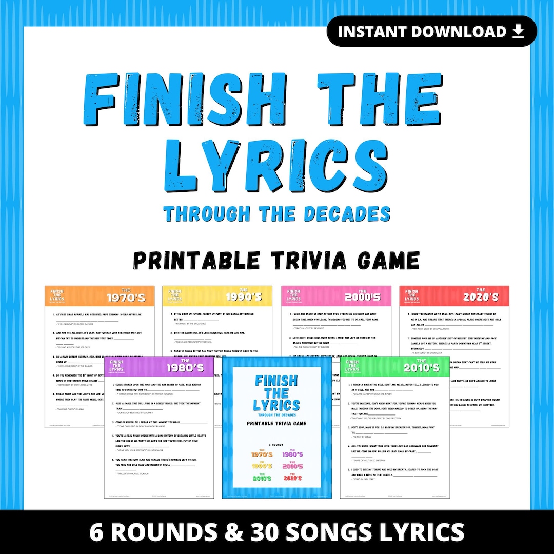 FINISH THE LYRICS Music Trivia Game | 6 Rounds & 30 Song Lyrics ...