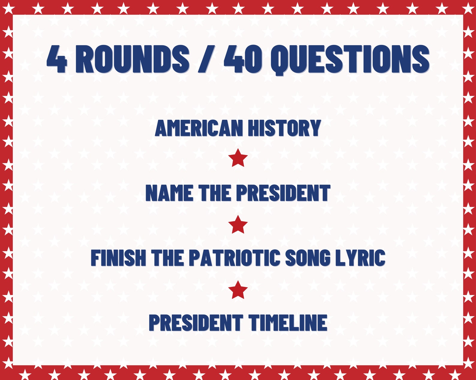 PATRIOTIC TRIVIA Printable Game | 4 Rounds & 40 Questions | Labor Day ...