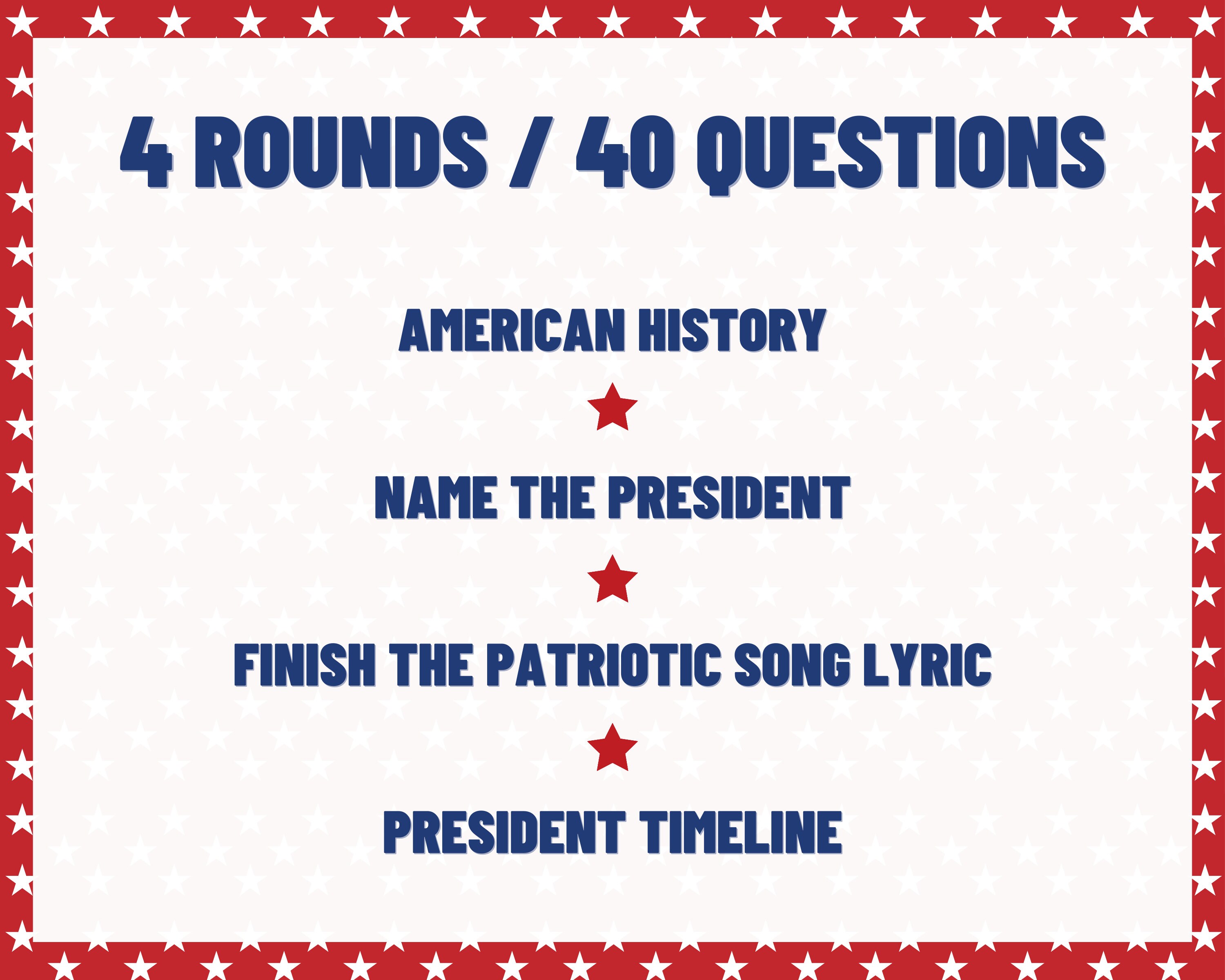 PATRIOTIC TRIVIA Printable Game | 4 Rounds & 40 Questions | Labor Day ...