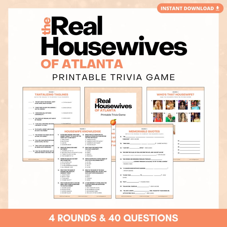 Real Housewives of ATLANTA Printable Trivia Game | 4 Rounds & 40 ...