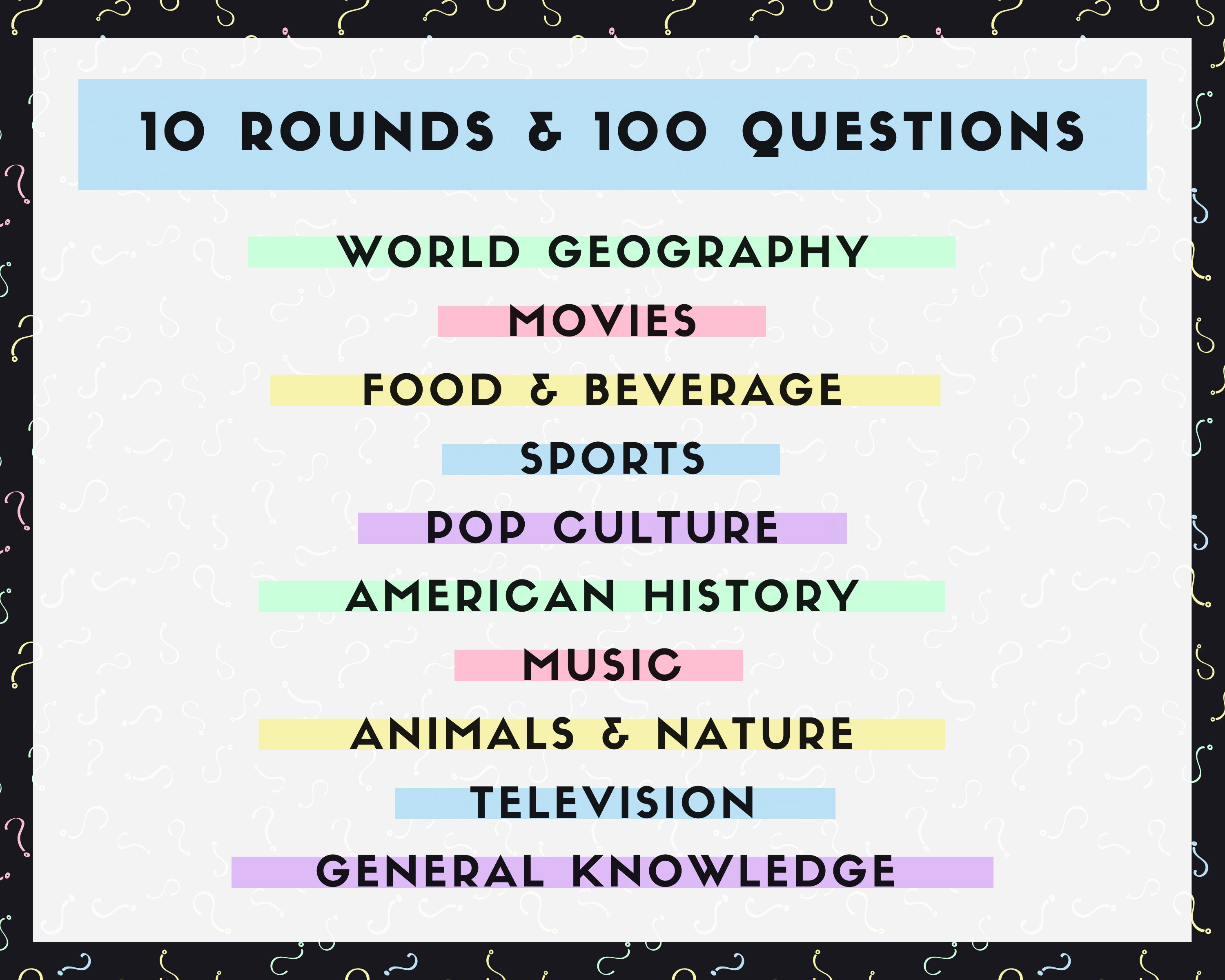 PUB TRIVIA Printable Game Volume 1 10 Rounds & 100 Questions Perfect ...