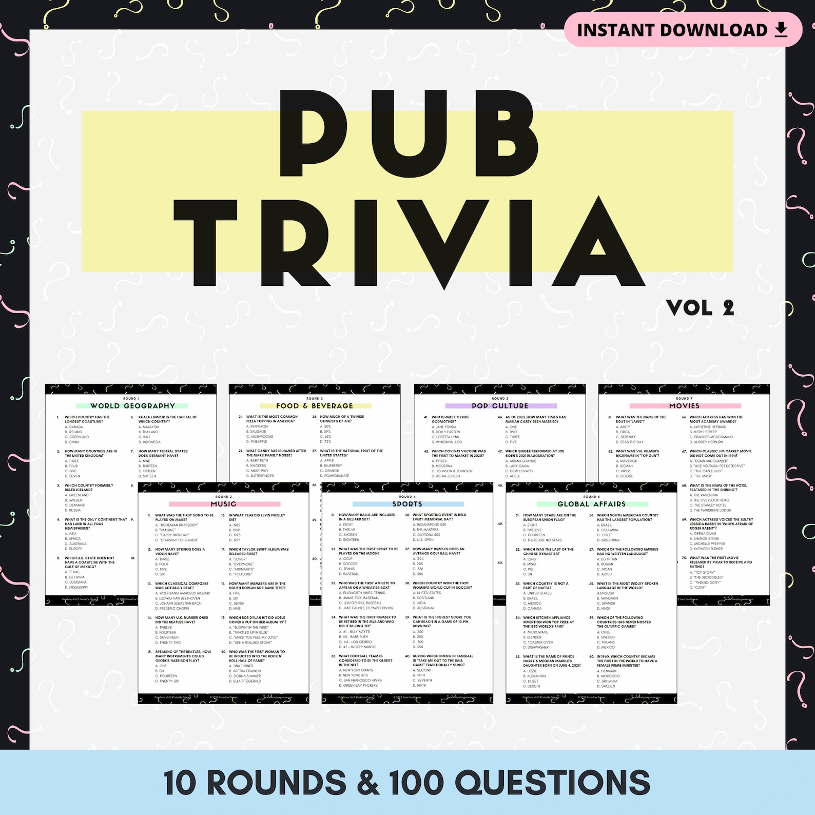 Pub Trivia Game: Volume 2, 100 Questions (PDF Files) - Etsy