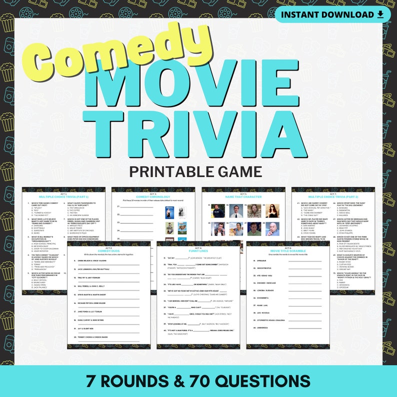 Comedy Movie Trivia Game: 70 Questions, 7 Rounds (PDF) - Etsy