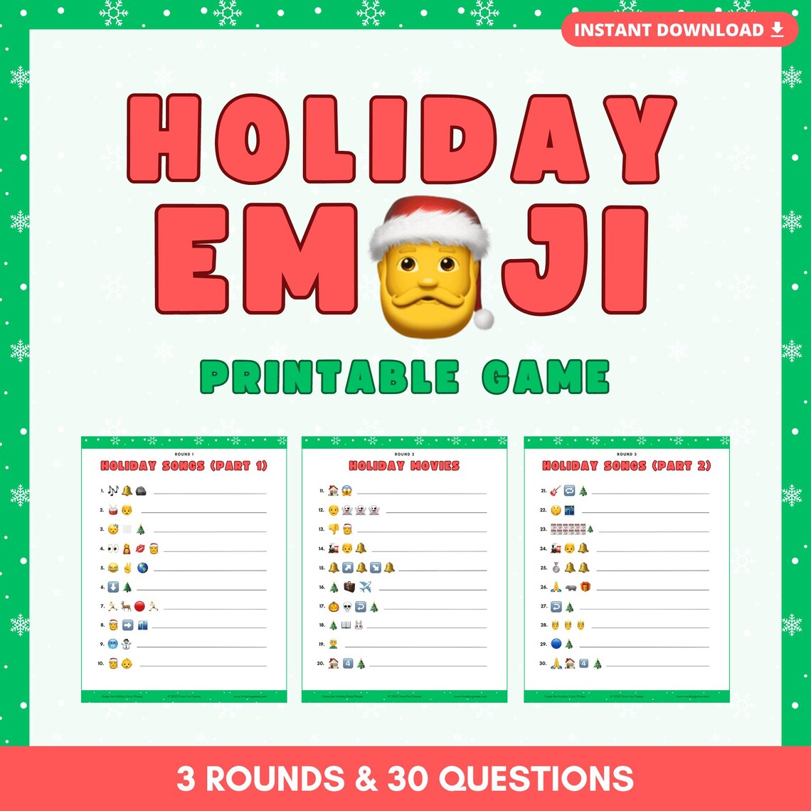 HOLIDAY EMOJI Phrase Printable Game | 3 Rounds & 30 Questions | Perfect ...