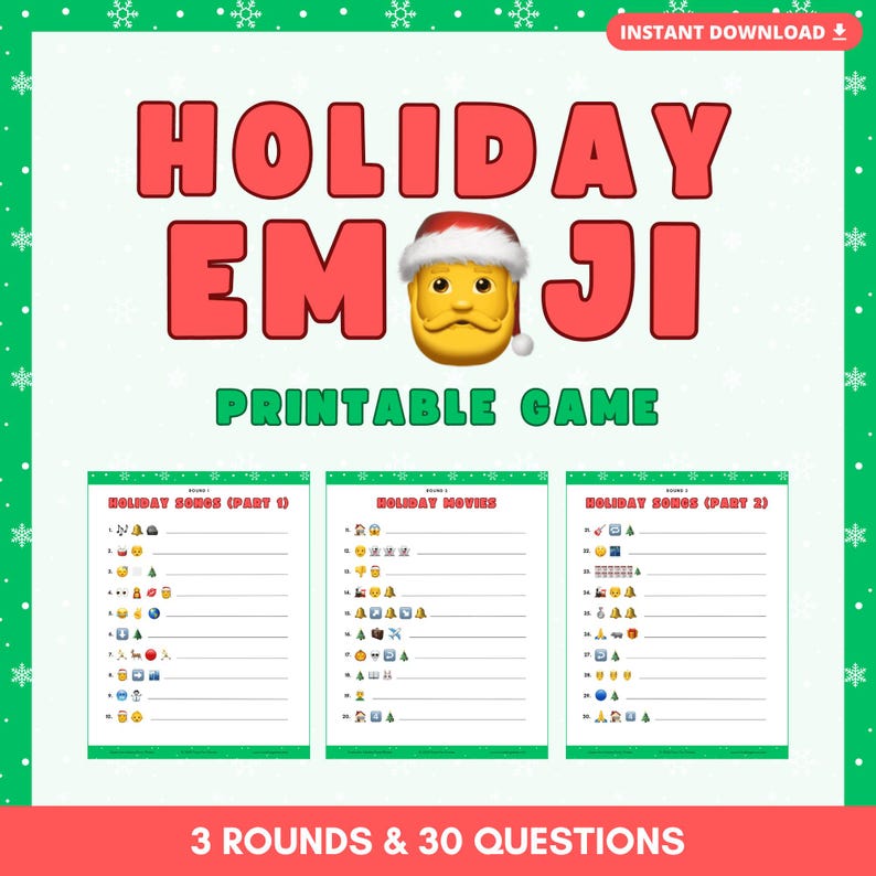 HOLIDAY EMOJI Phrase Printable Game | 3 Rounds & 30 Questions | Perfect ...