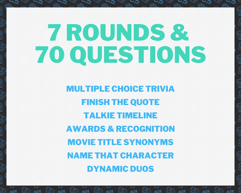MOVIE TRIVIA Printable Game Volume 2 7 Rounds & 70 Questions Pub Trivia ...