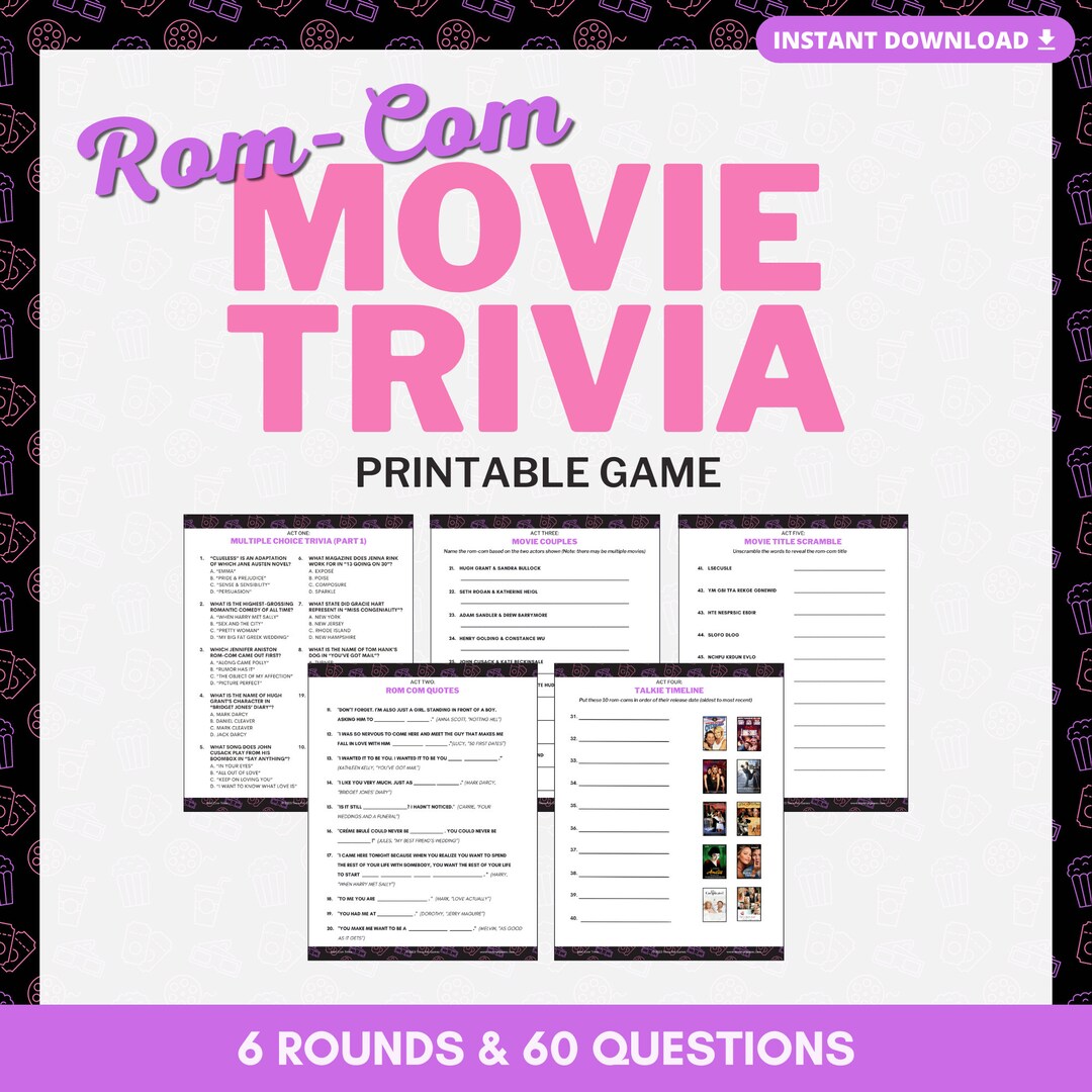 Rom-com Movie Trivia Game: 6 Rounds (PDF) - Etsy