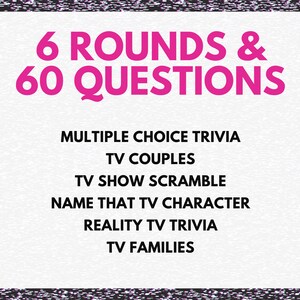 TV Trivia Printable Game: 6 Rounds, 60 Questions (PDF Files) - Etsy