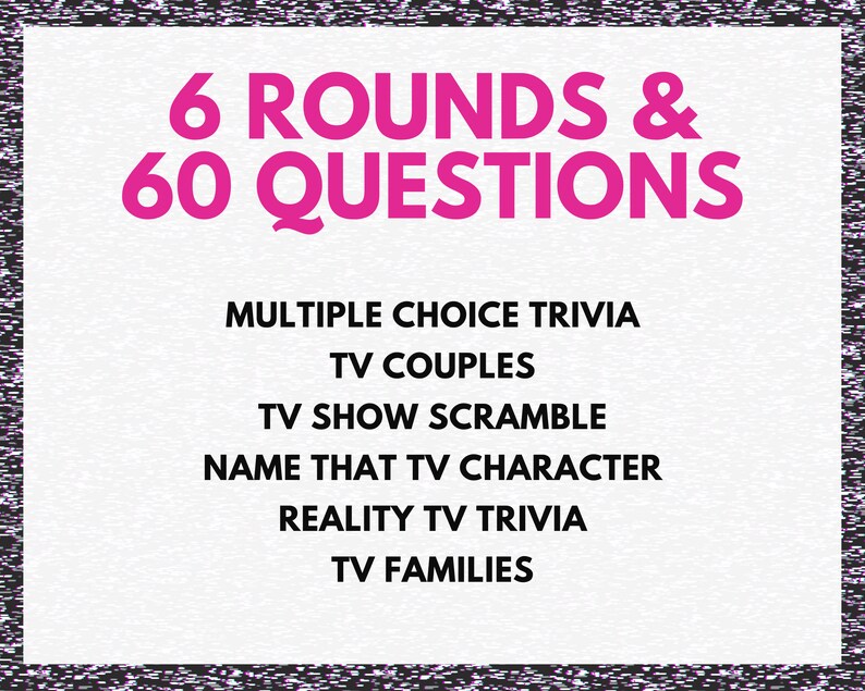 TV Trivia Printable Game: 6 Rounds, 60 Questions (PDF Files) - Etsy