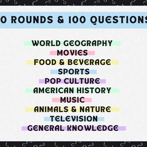 PUB TRIVIA Printable Game Volume 1 10 Rounds & 100 Questions Perfect ...