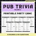 PUB TRIVIA Printable Game Volume 2 10 Rounds & 100 Questions Perfect ...