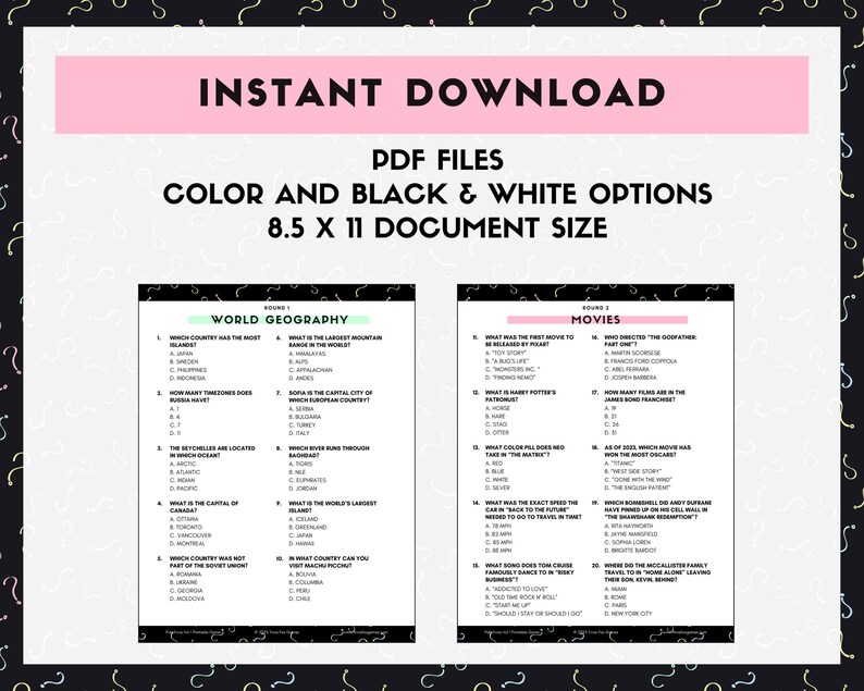 PUB TRIVIA Printable Game Volume 1 10 Rounds & 100 Questions Perfect ...