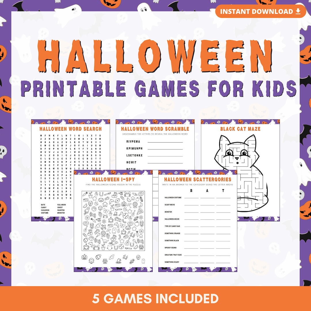 HALLOWEEN GAMES for Kids 5 Printable Games Instant - Etsy