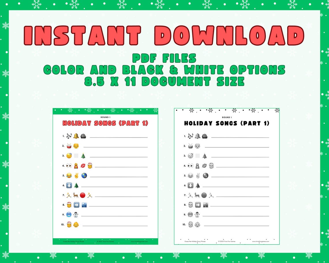 HOLIDAY EMOJI Phrase Printable Game | 3 Rounds & 30 Questions | Perfect ...