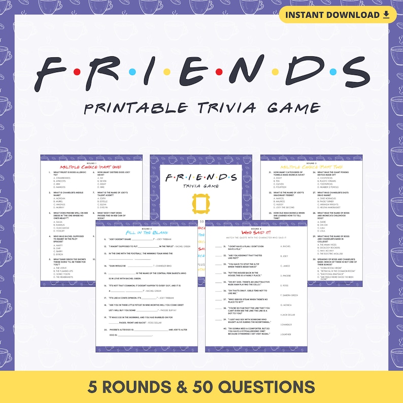 Friends TV Show Trivia Game: 50 Questions (PDF Files) - Etsy