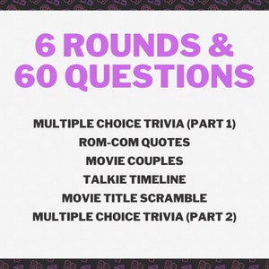 ROMCOM MOVIE TRIVIA Printable Game | 6 Rounds & 60 Questions to Test ...