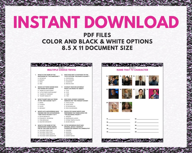 TV Trivia Printable Game: 6 Rounds, 60 Questions (PDF Files) - Etsy