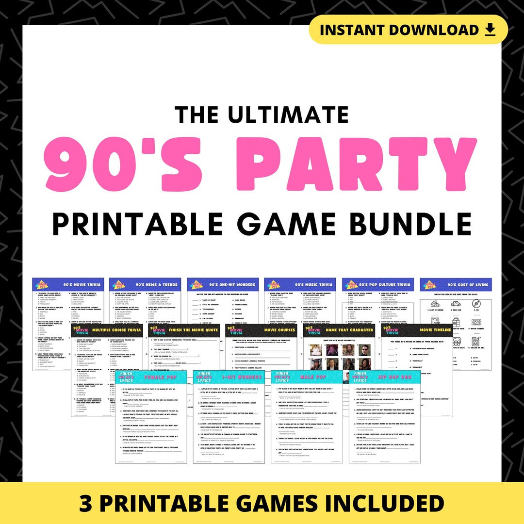 90’S PARTY Printable Game Bundle | 3 Games Included | Instant Download ...
