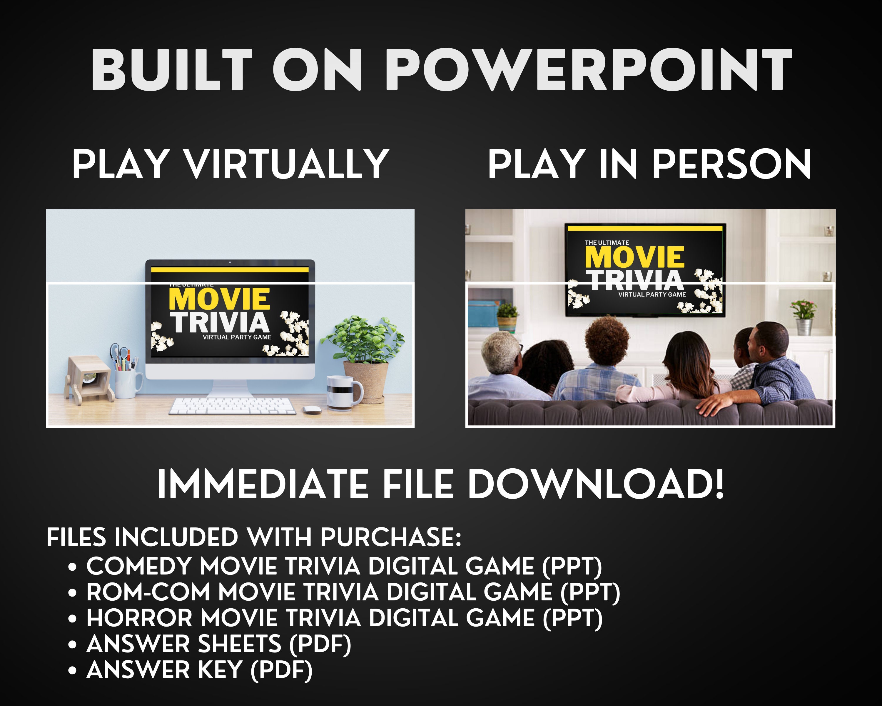 The Ultimate MOVIE GENRE TRIVIA Digital Game Bundle 3 Games to Play ...