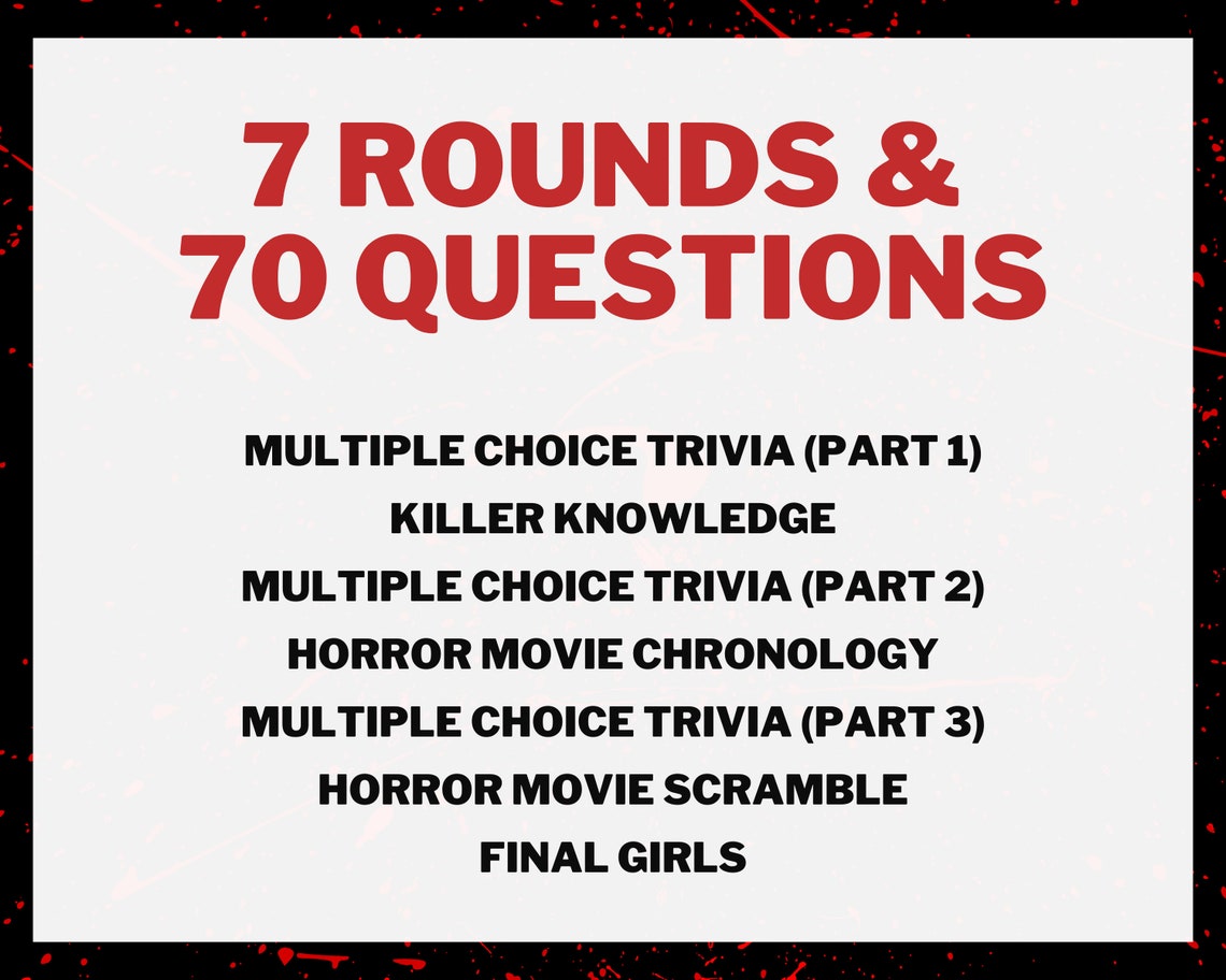 HORROR MOVIE TRIVIA Printable Game 7 Rounds & 70 Questions to Test ...