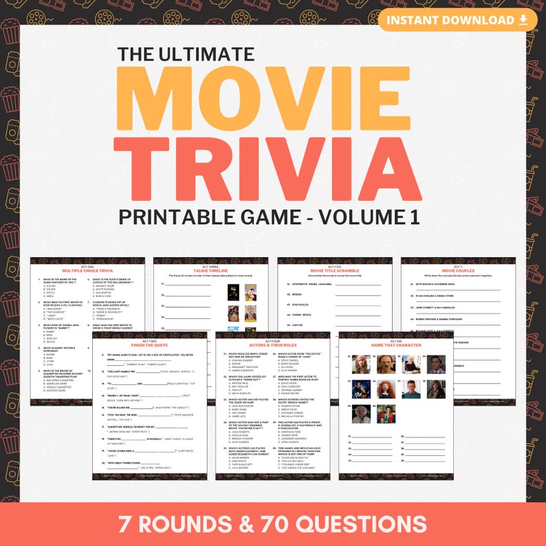 Movie Trivia Game: 7 Rounds, 70 Questions (PDF Files) - Etsy
