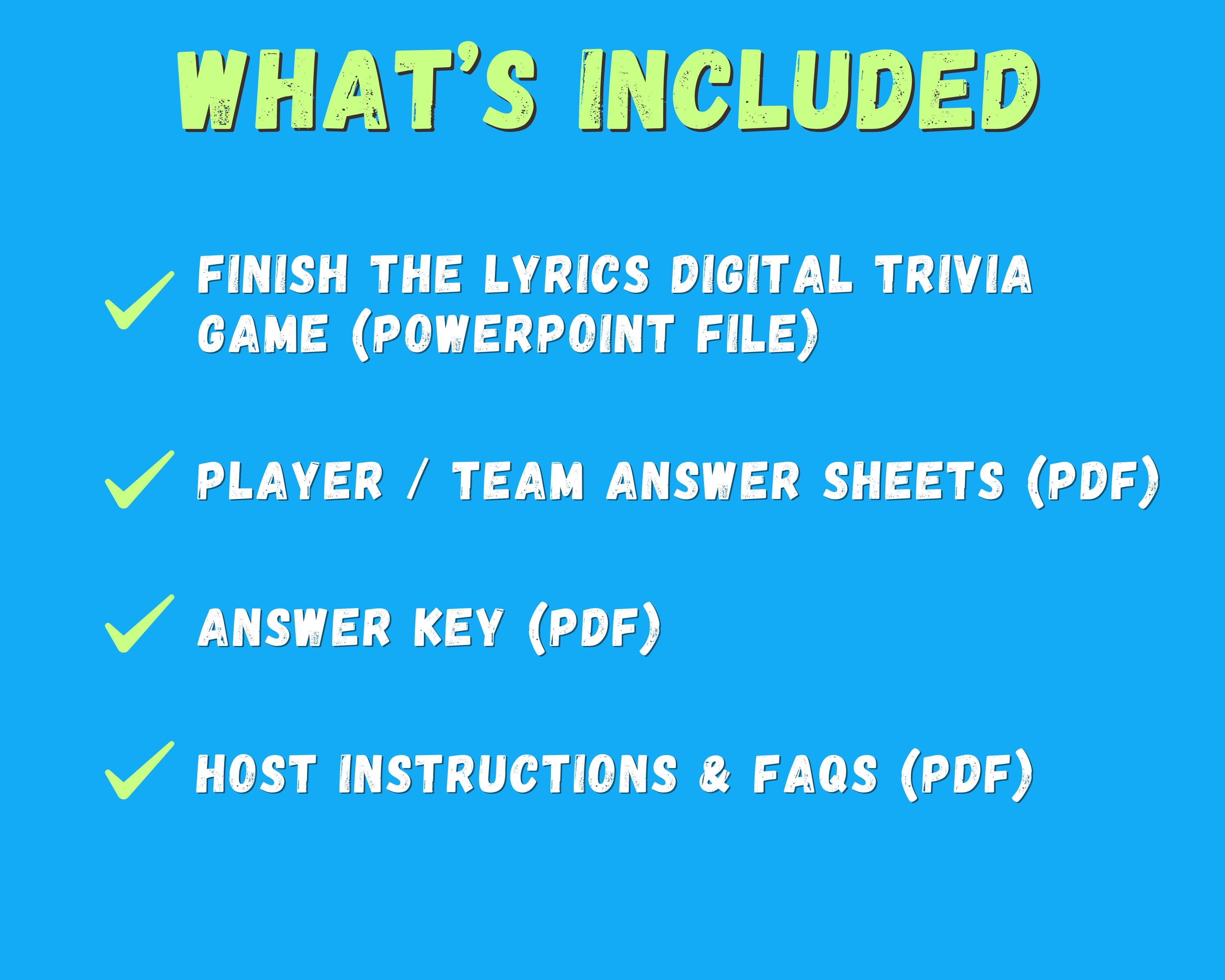 FINISH THE LYRICS Digital Party Game | 6 Rounds & 30 Songs | Music Game ...