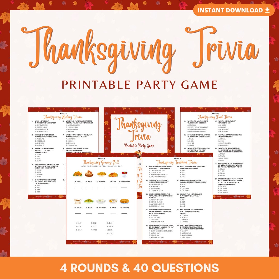 Thanksgiving Trivia Printable Game: Family Fun (PDF Files) - Etsy