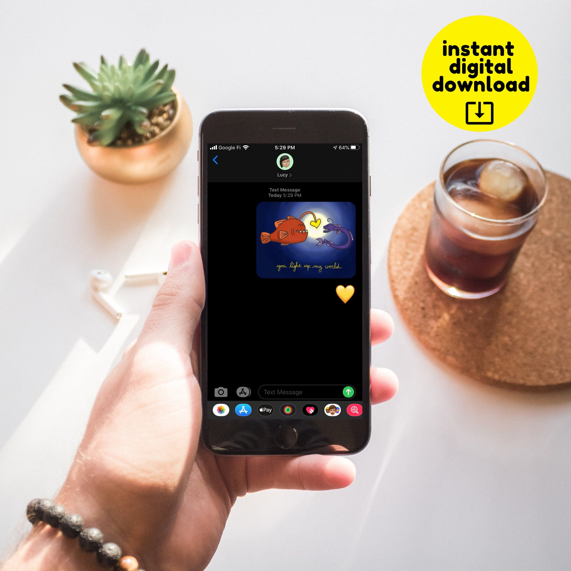 Angler Fish Love Anniversary Friendship Printable Card “you Light up My ...