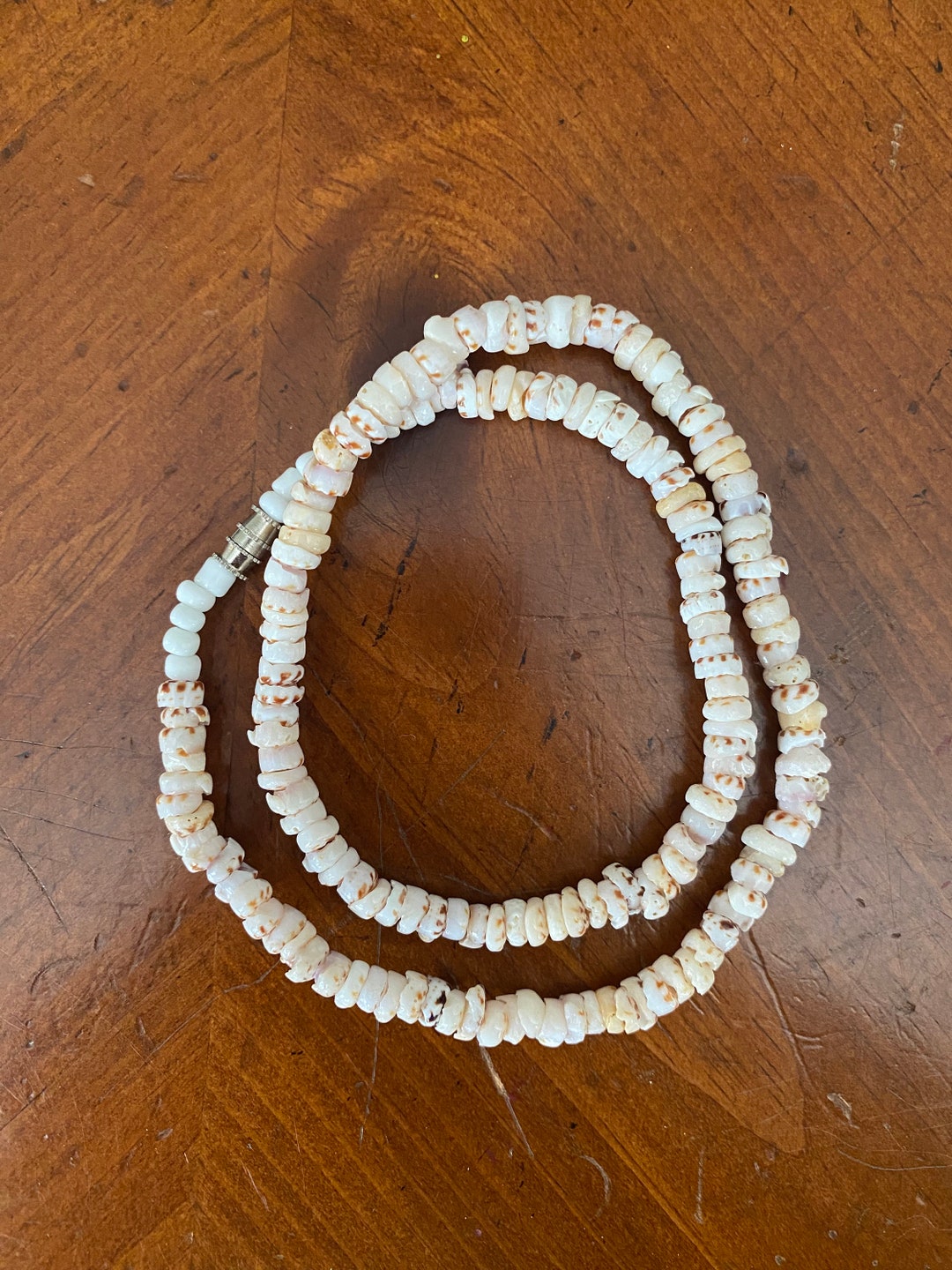 Tiger Puka Shell Necklace 18”, White and Brown Seashell Necklace ...