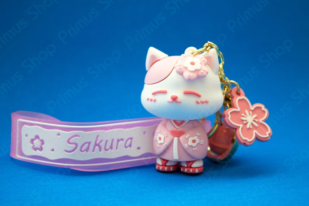 Cute Keychain Cat Pink Sakura Kimono Key Ring - Etsy