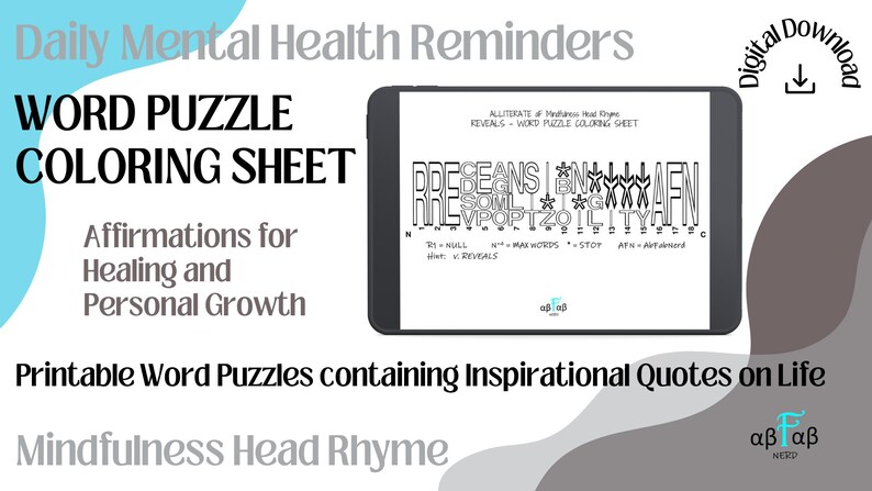 Reveals WORD PUZZLE Coloring Sheet Daily Affirmation Digital Download ...