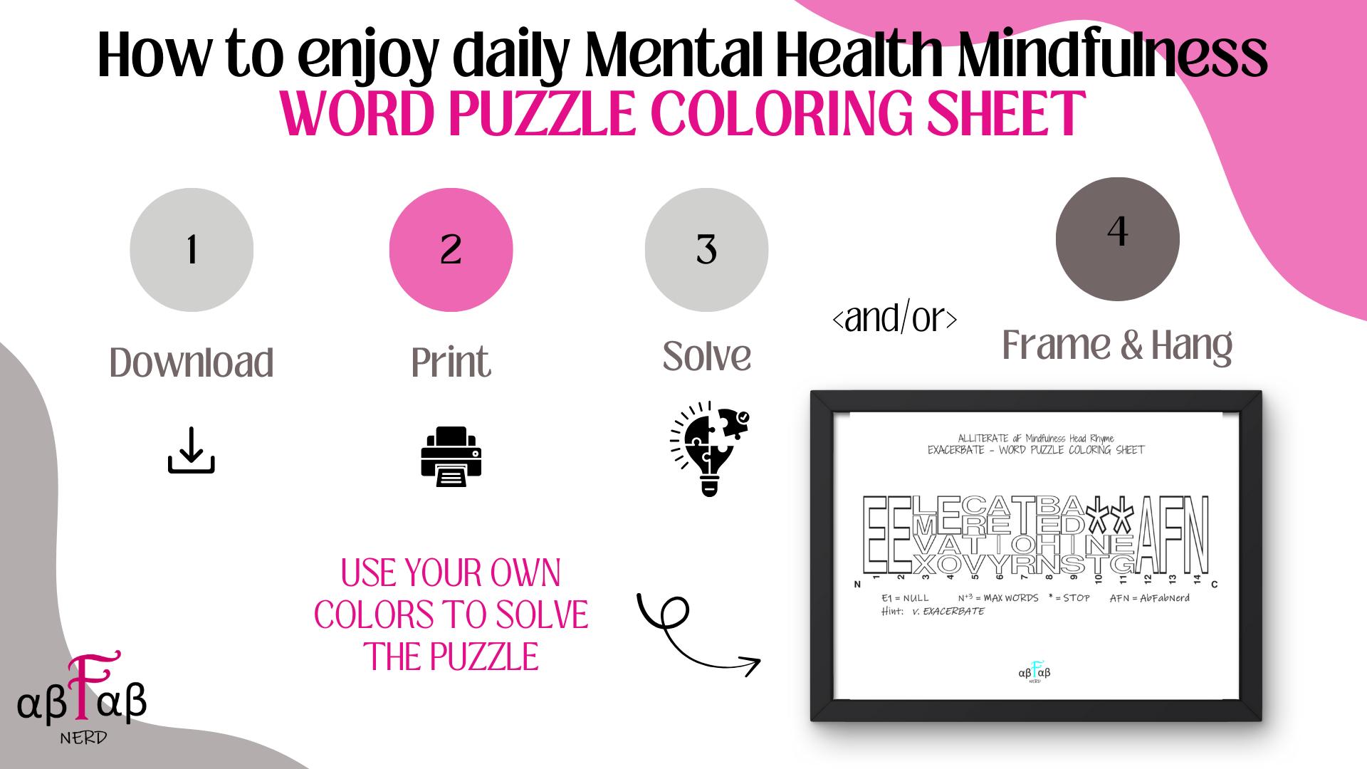 Exacerbate WORD PUZZLE Coloring Sheet Daily Affirmation Digital ...