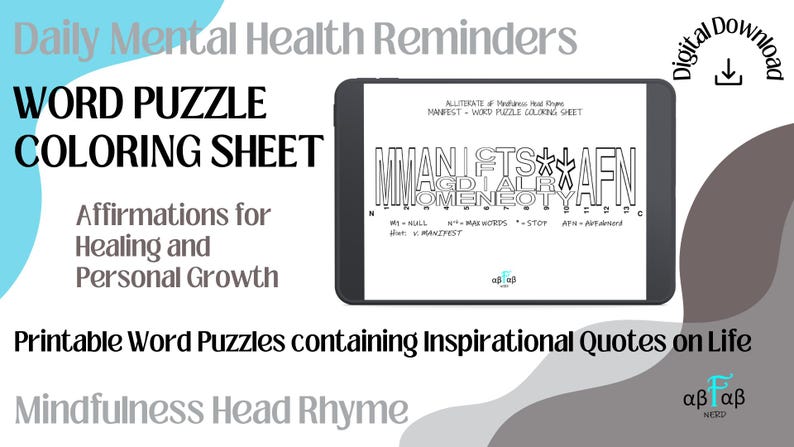 Manifest WORD PUZZLE Coloring Sheet Daily Affirmation Digital Download ...