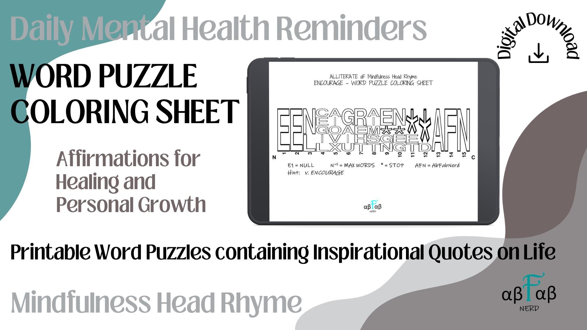 Encourage WORD PUZZLE Coloring Sheet Daily Affirmation Digital Download ...