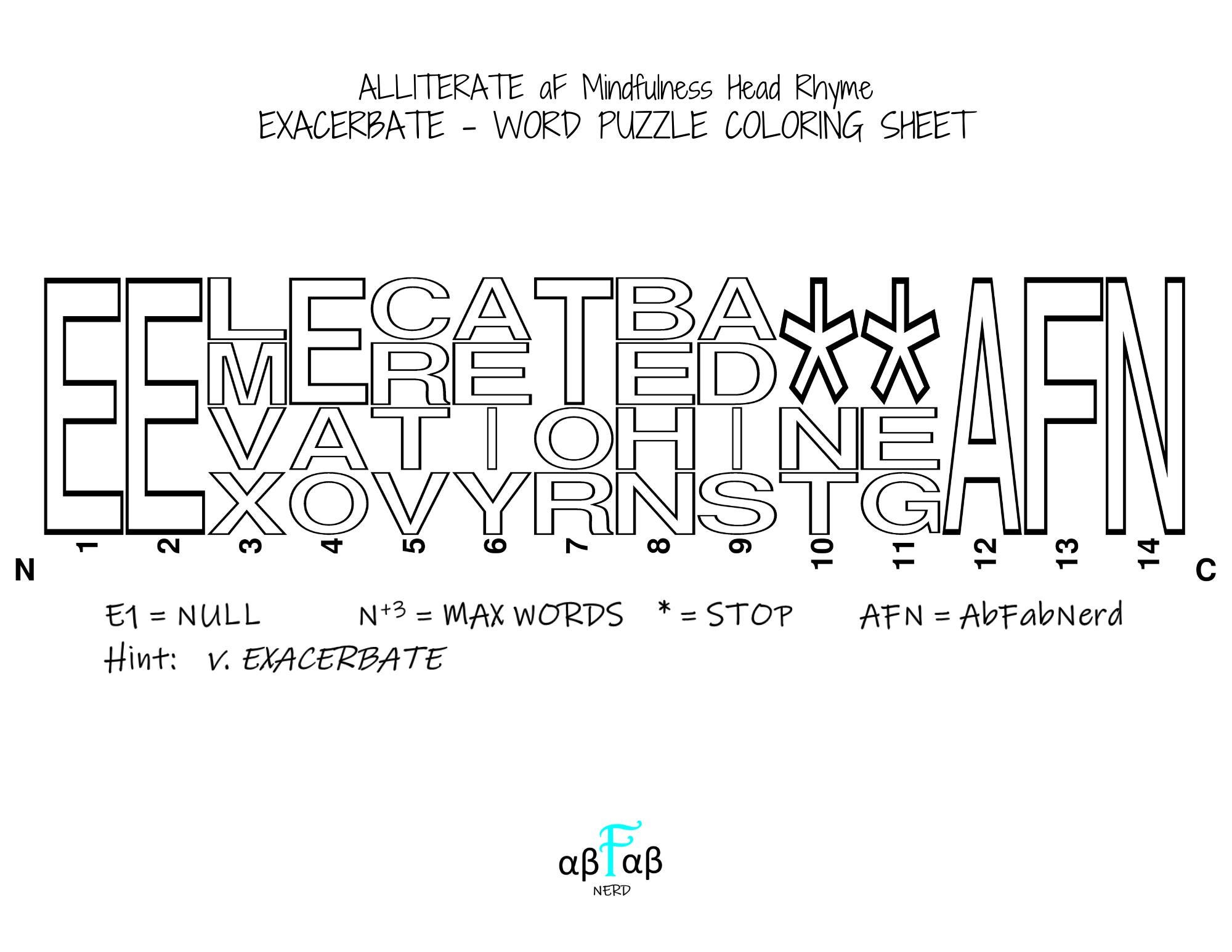 Exacerbate WORD PUZZLE Coloring Sheet Daily Affirmation Digital ...