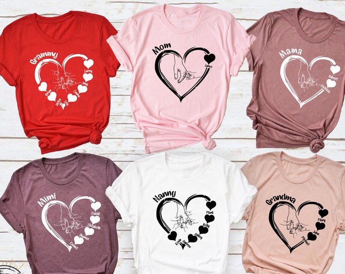 Custom Mama Shirt With Kids Names, Custom Mom Heart Shirt, Floral Momma ...